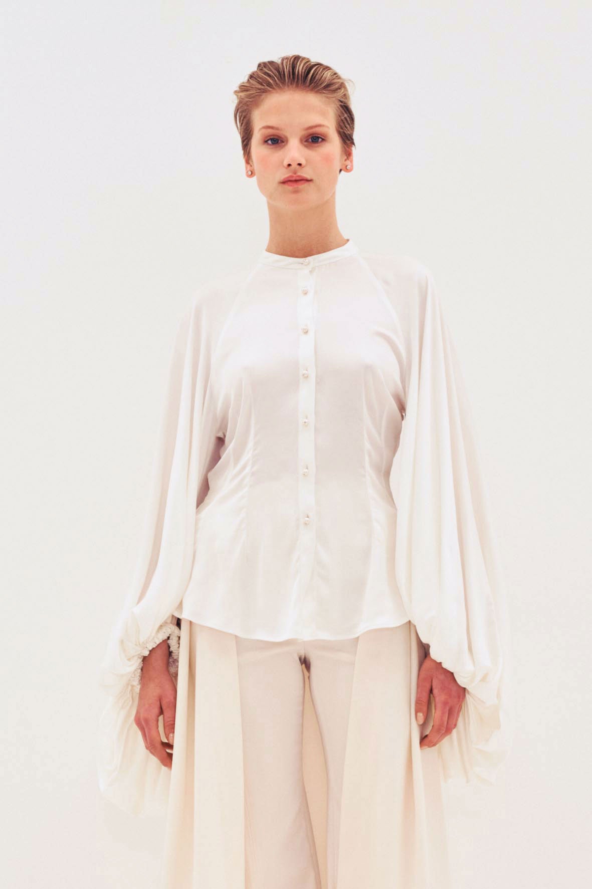 Dreaming Shirt, ivory satin gathered sleeve shirt – palmer//harding