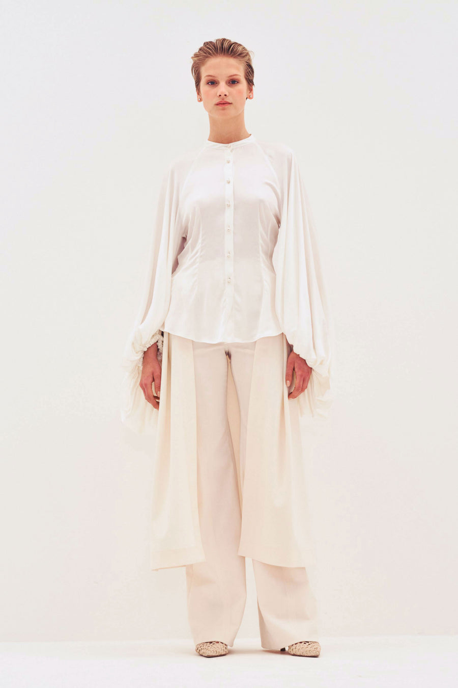 Dreaming Shirt, ivory satin gathered sleeve shirt – palmer//harding