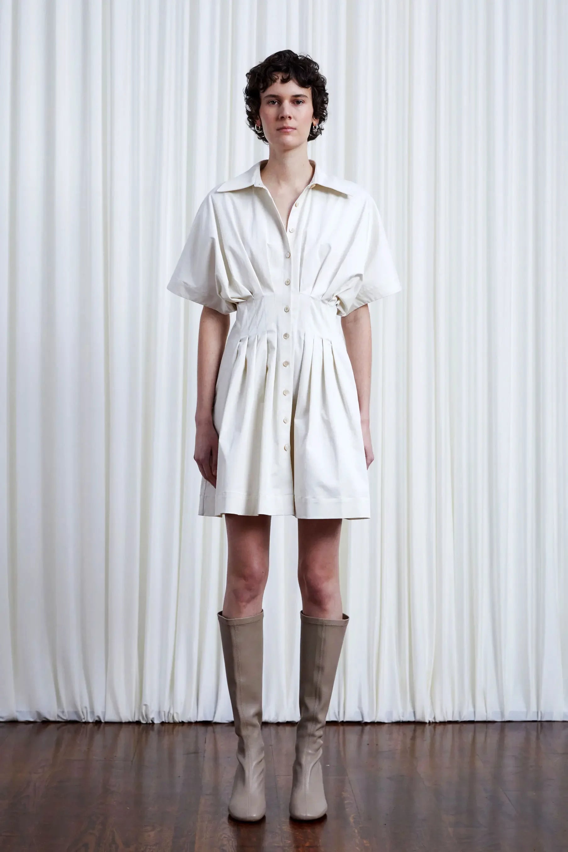 Courage Tunic, ivory cotton pleated waist tunic by palmer//harding