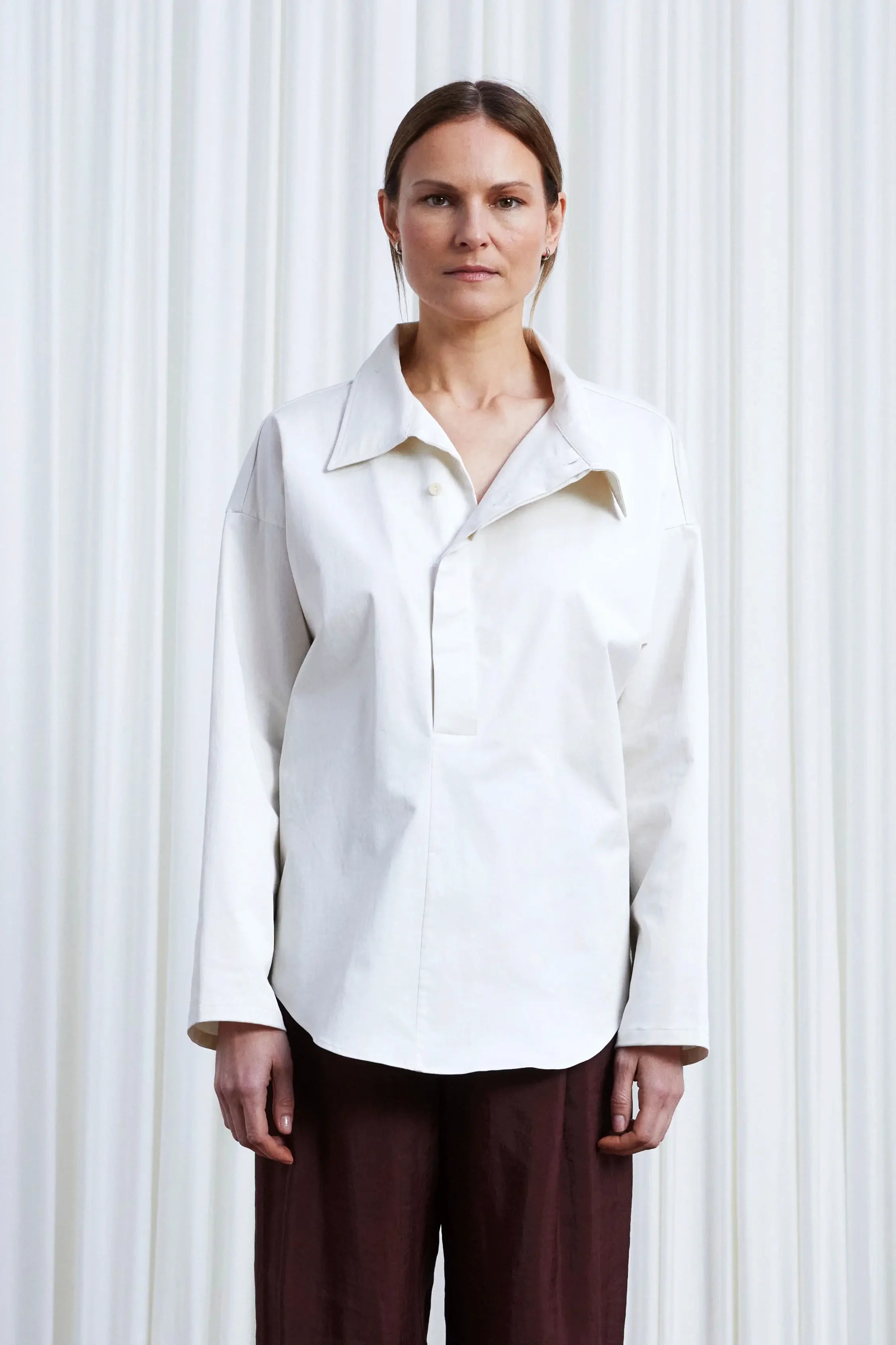 Sanctuary Shirt, ivory cotton asymmetric collar shirt by palmer//harding